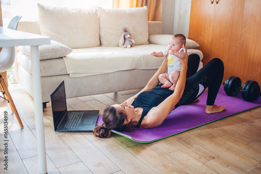 Postpartum recovery workout at home. Young woman doing pelvic floor ...