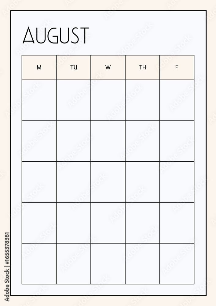 Blank august calendar grid with day headers Stock Illustration | Adobe ...