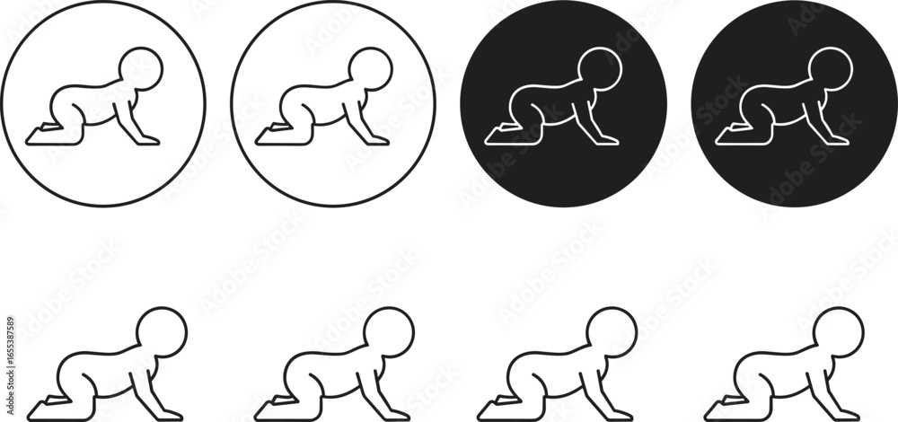 Baby crawling icons, vector illustration, child development, baby ...