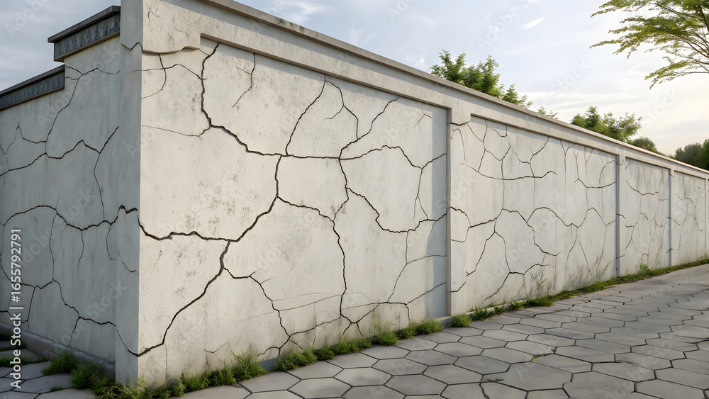 Photo Stock Precast concrete wall panels with crack damage, hexagonal ...