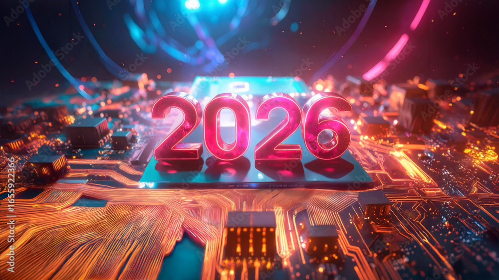 2026 Computer Mainboard Illustration as New Year Celebration with ...