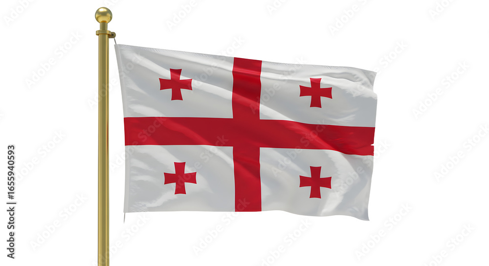Flag of Georgia waving on flagpole isolated on white background ...
