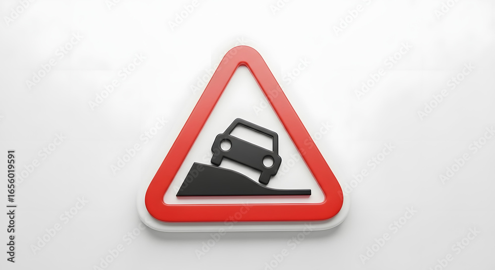 Ilustración de Stock Vibrant 3D road warning sign, red triangle with ...