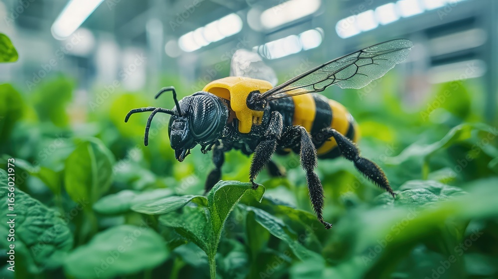 Robotic bee drone assisting pollination in AI-managed vertical farming ...