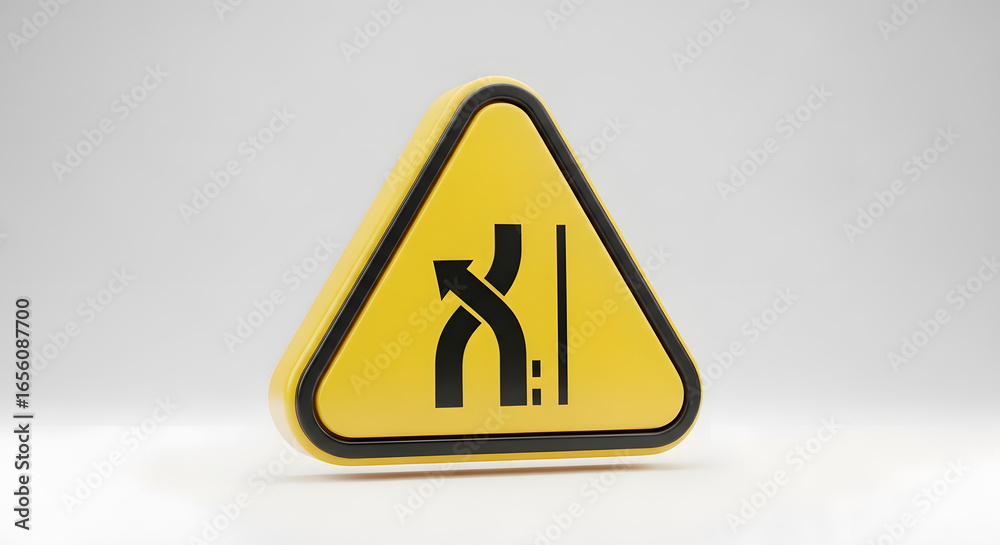 Warning sign indicating merging lanes or lane reduction, traffic safety ...