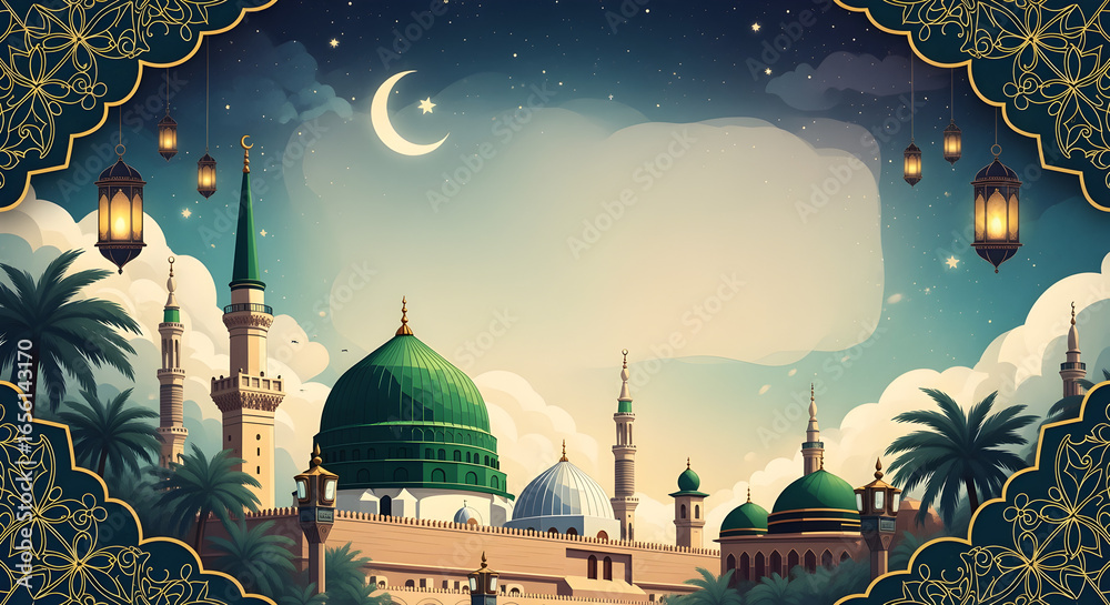 Milad un Nabi Maulid or Mawlid al Nabi islamic background banner with ...