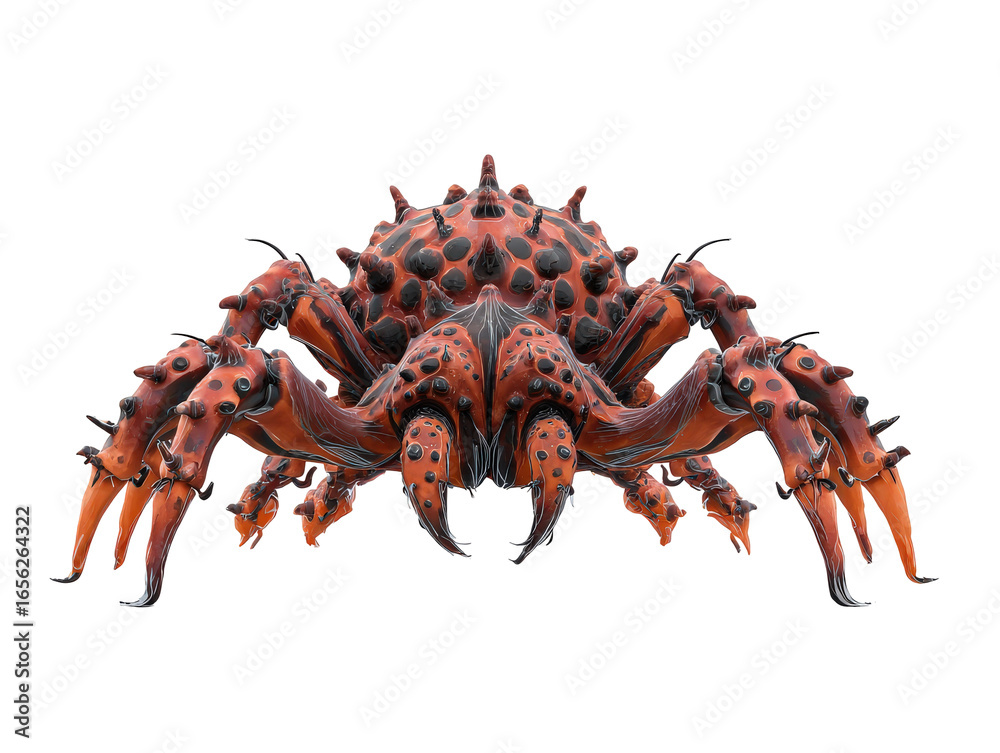 Menacing orange and black spiked alien crab monster with a glossy ...