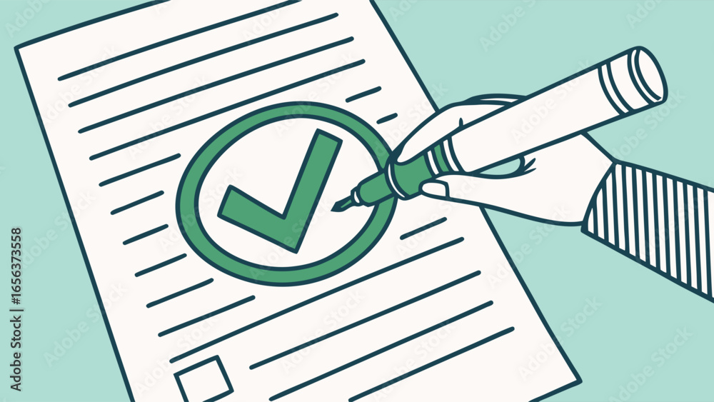 Hand Marking Checklist with Green Checkmark Using Marker Pen. Stock ...