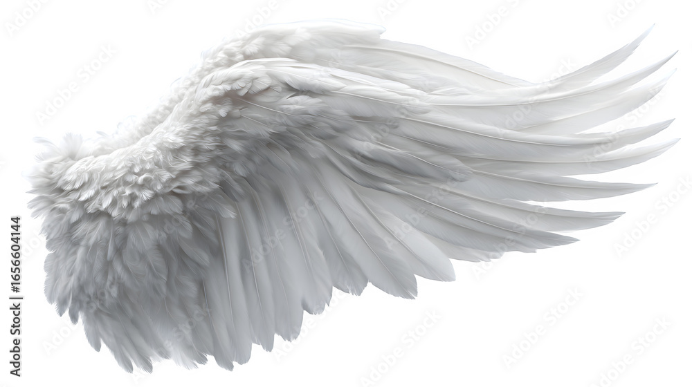 white feathered angel wing isolated on white background, HD realistic ...
