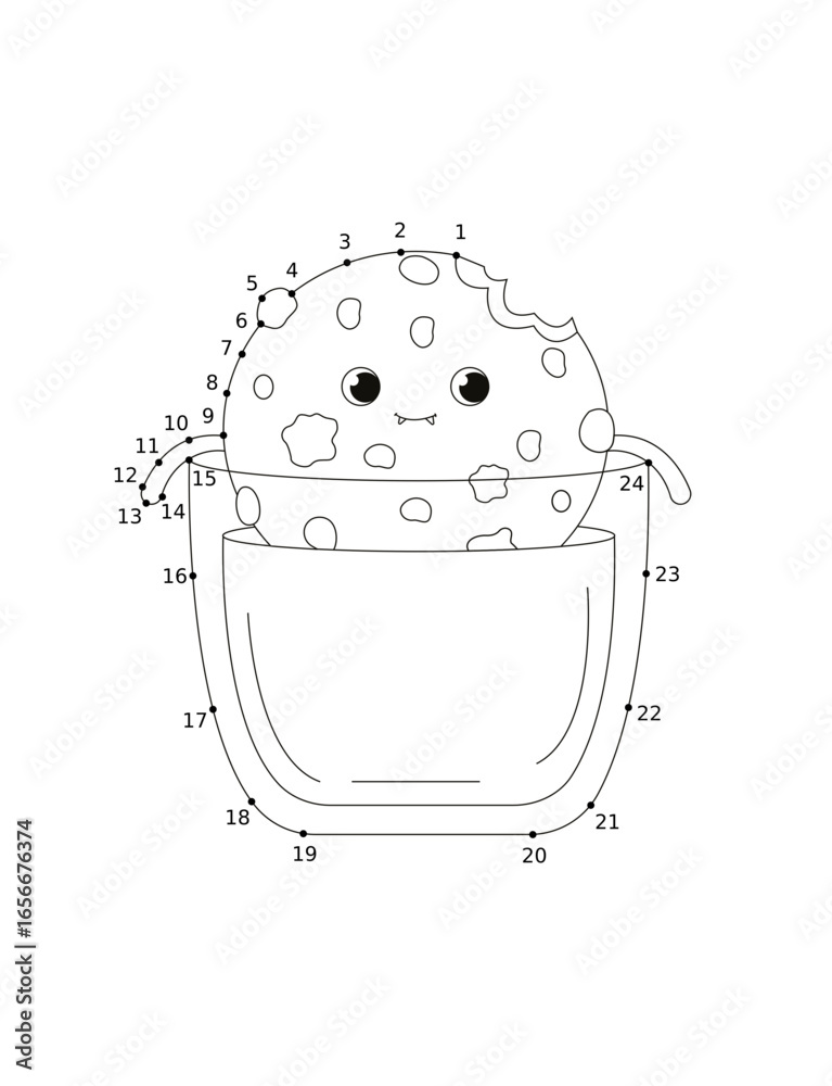 Cute Cartoon Cookie Connect the Dots Coloring Page for Kids – Fun ...