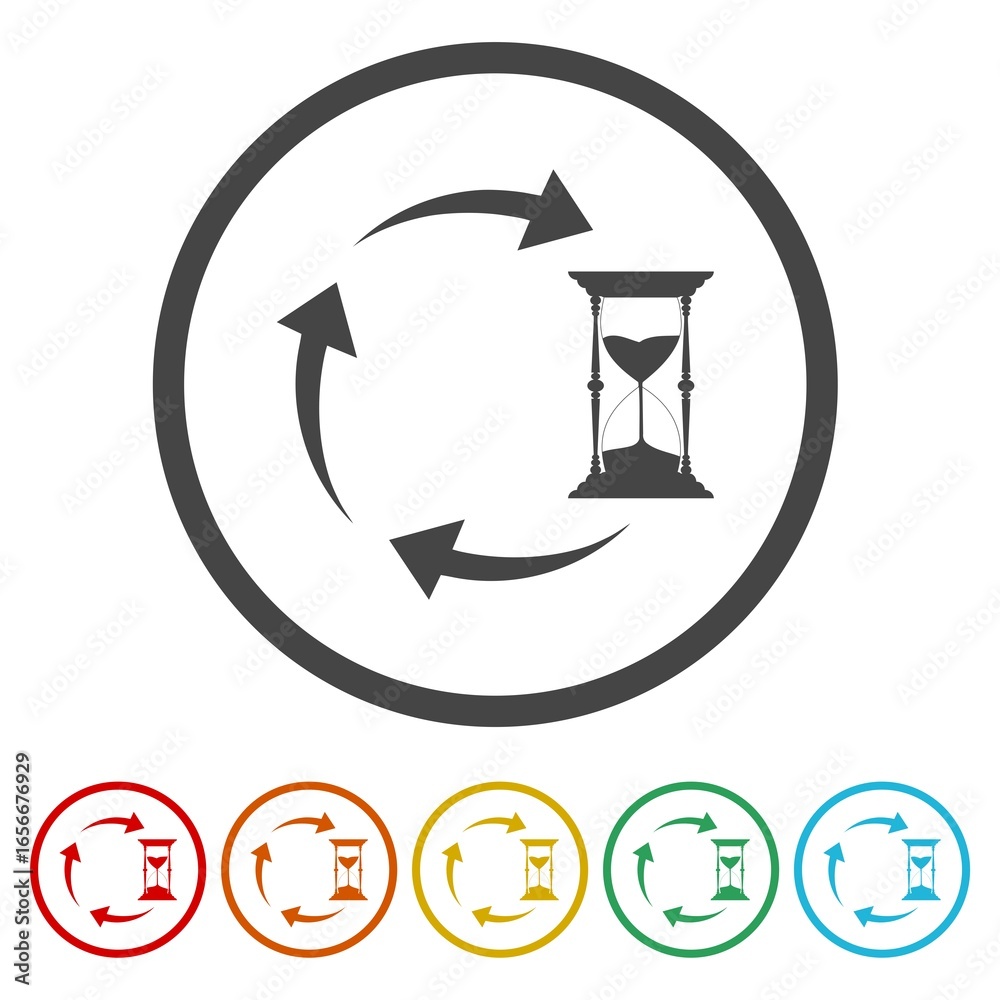 Hourglass sand clock icon . Set icons in color circle buttons Stock ...