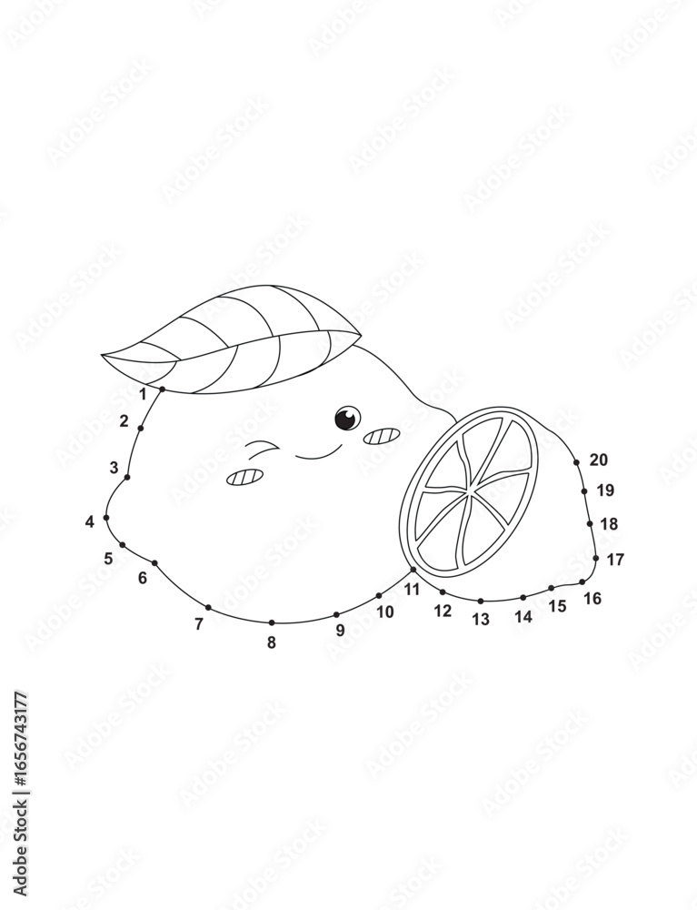 Cute Cartoon Lemon Connect the Dots Coloring Page for Kids – Fun ...