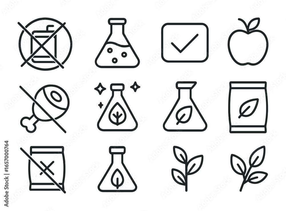 Avoid Processed Foods Icons. Outline vector icons of avoiding processed ...