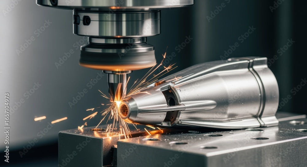 Highspeed milling cutter spinning rapidly as it shapes the metal sabot ...