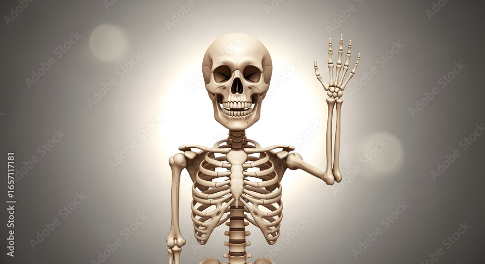 Friendly human skeleton character waving its hand in a welcoming ...