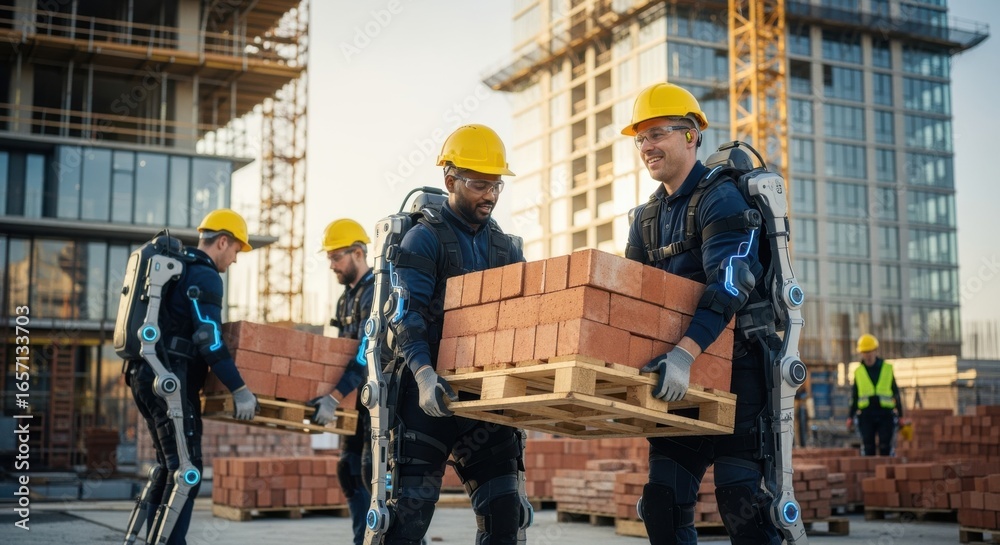 Foto de Stock Urban building site scene showing team members in ...