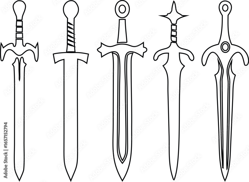 เวกเตอร์ Stock Sword outline vector collection, perfect for martial ...