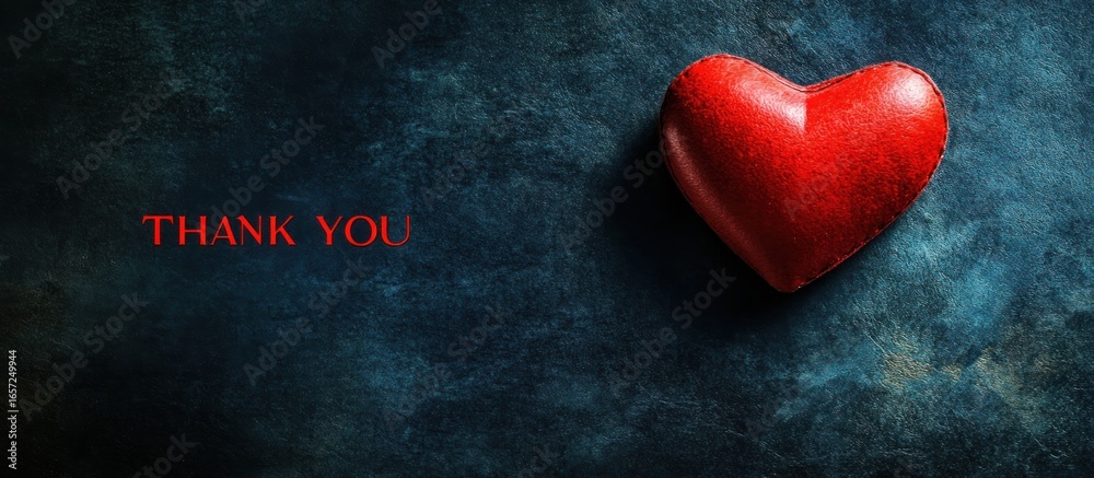 Thank you message with red heart on dark textured surface Stock Photo ...