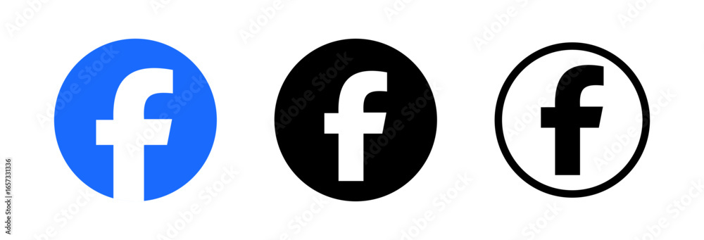 Minimalist Facebook logo set with flat blue, solid, and outline styles ...