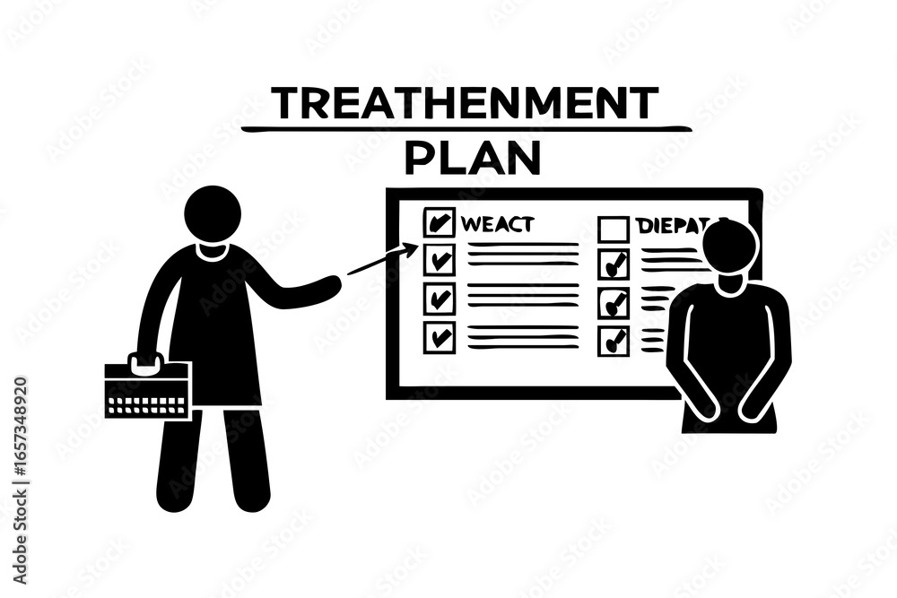 Doctor explaining a detailed medical treatment plan to a patient using ...