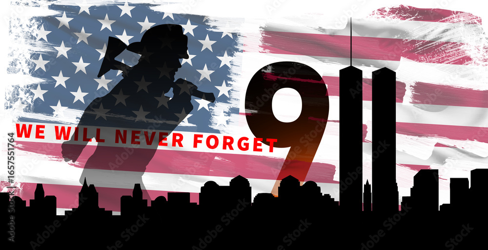 Patriot Day. Background with New York City Silhouette. September 11. 3d ...