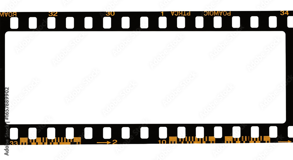 A black and white film strip with numbers and markings along the edges ...