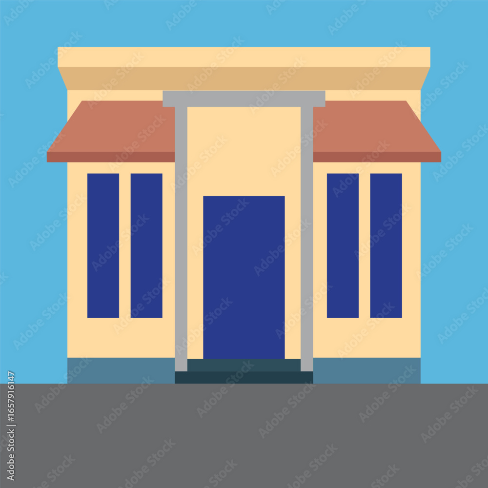 Simple One Story Building Illustration with Retro Color Palette and ...
