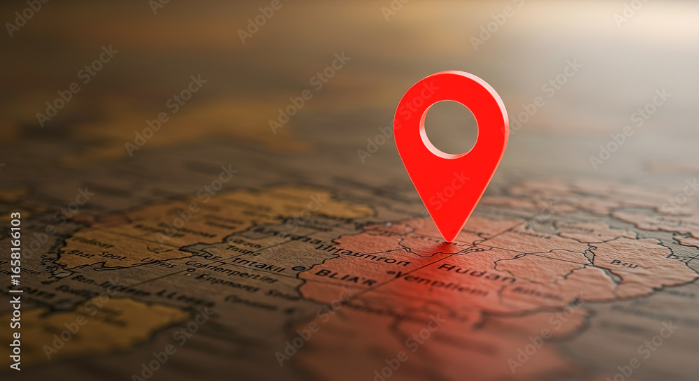 Pinpointing a specific location on an abstract map highlighting ...