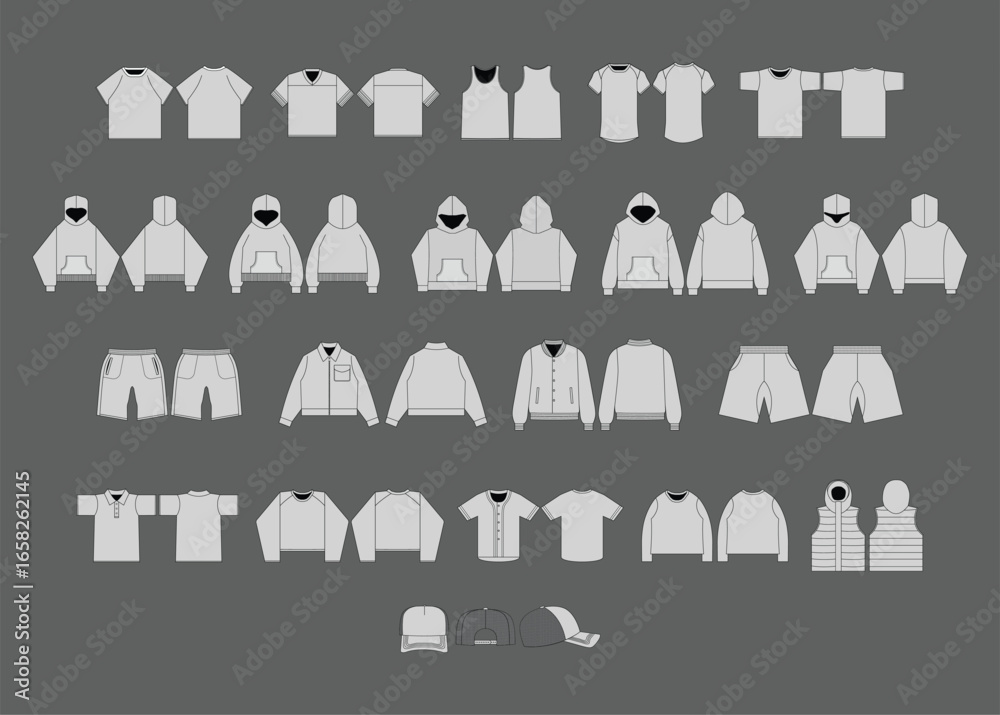 Fashion Flat Sketch Templates, Streetwear Essentials Mockup Pack for ...