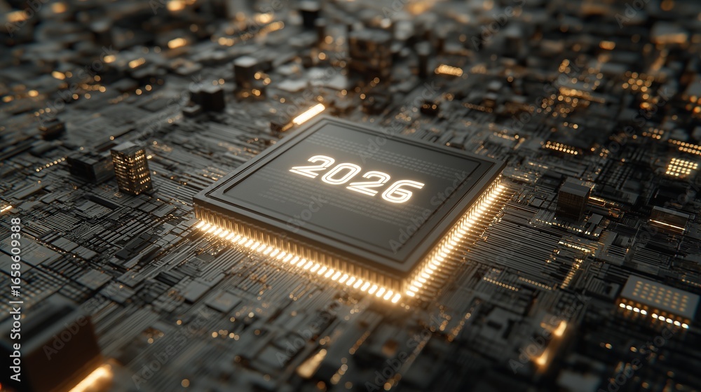 The new year 2026 using AI agent technology with futuristic AGI compute ...