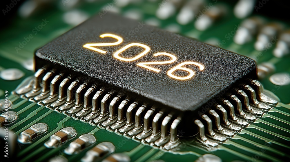 The new year 2026 using AI agent technology with futuristic AGI compute ...