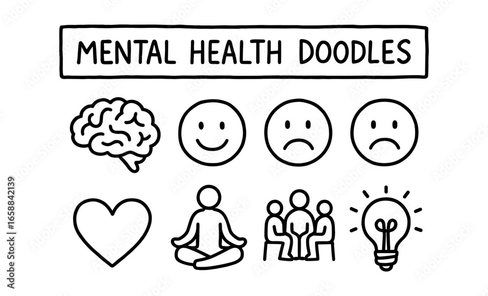 Mental health doodles: simple icons for wellness and emotional ...