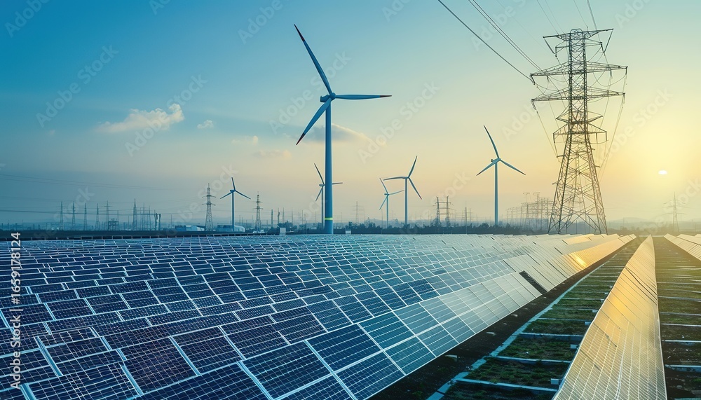 Solar Panels and Wind Turbines: Represents renewable energy, ideal for ...