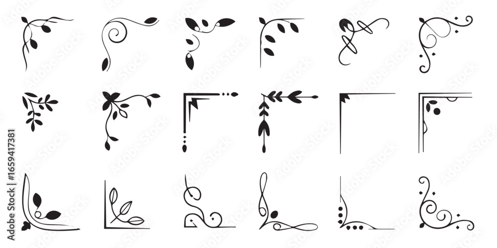 sleek minimalistic corner vector set 16 abstract curves lines circles ...