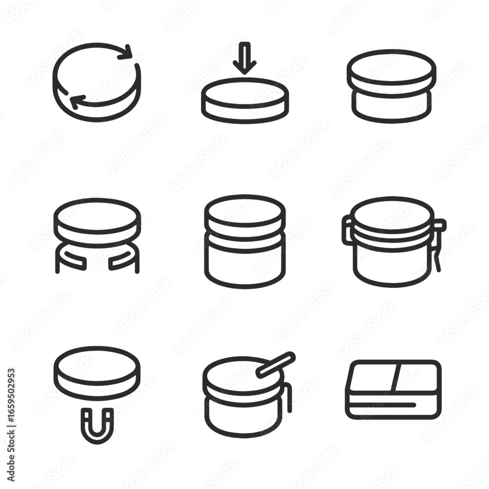 Lid Mechanism Icons. Outline icon set of lid mechanisms: twist-off lid ...