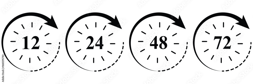 Classic Outlined and Minimal Timers. Black outlined clocks with dashed ...