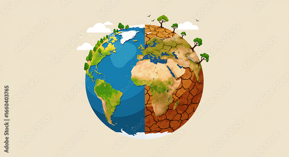 A visual representation of the earth, split into two halves to depict ...