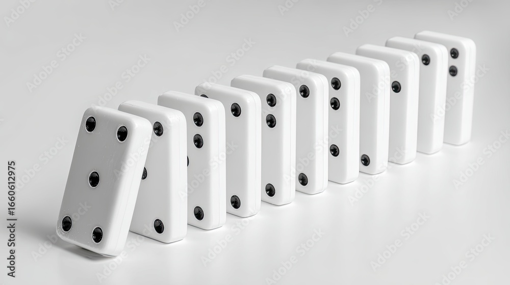 Falling Dominoes Sequence On A Plain Background Displaying A Chain ...