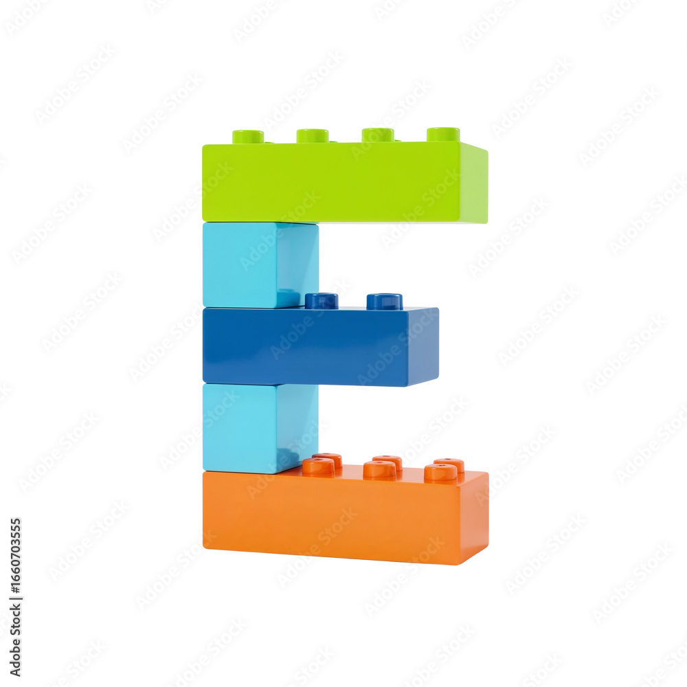 Modular construction showcasing letter E made from interlocking toy ...