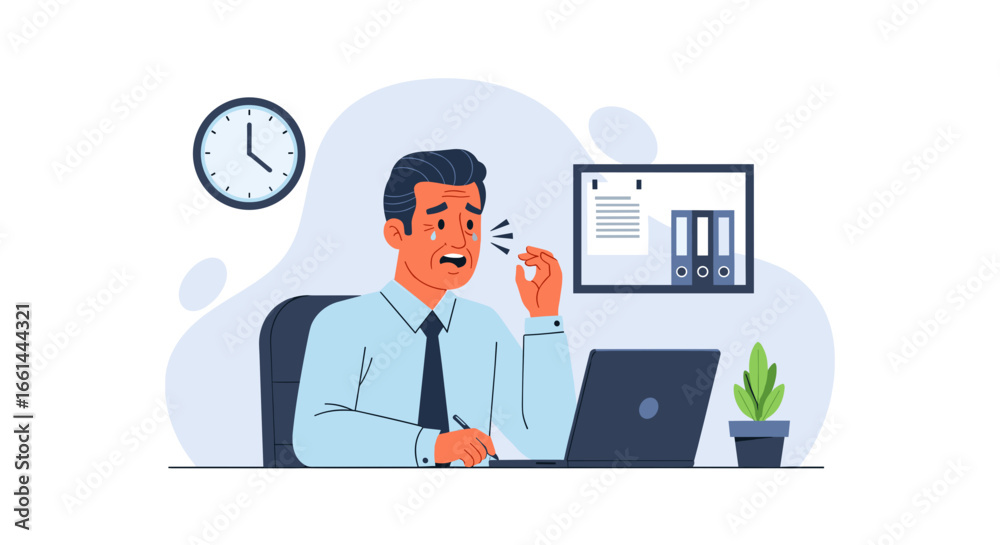 Professional man overwhelmed by work, crying at his desk with a laptop ...