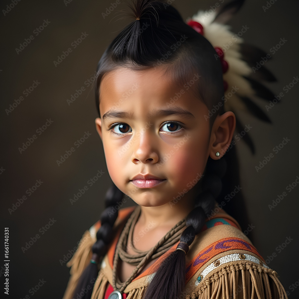 Photo Stock Sioux warrior child authentic native american portrait ...