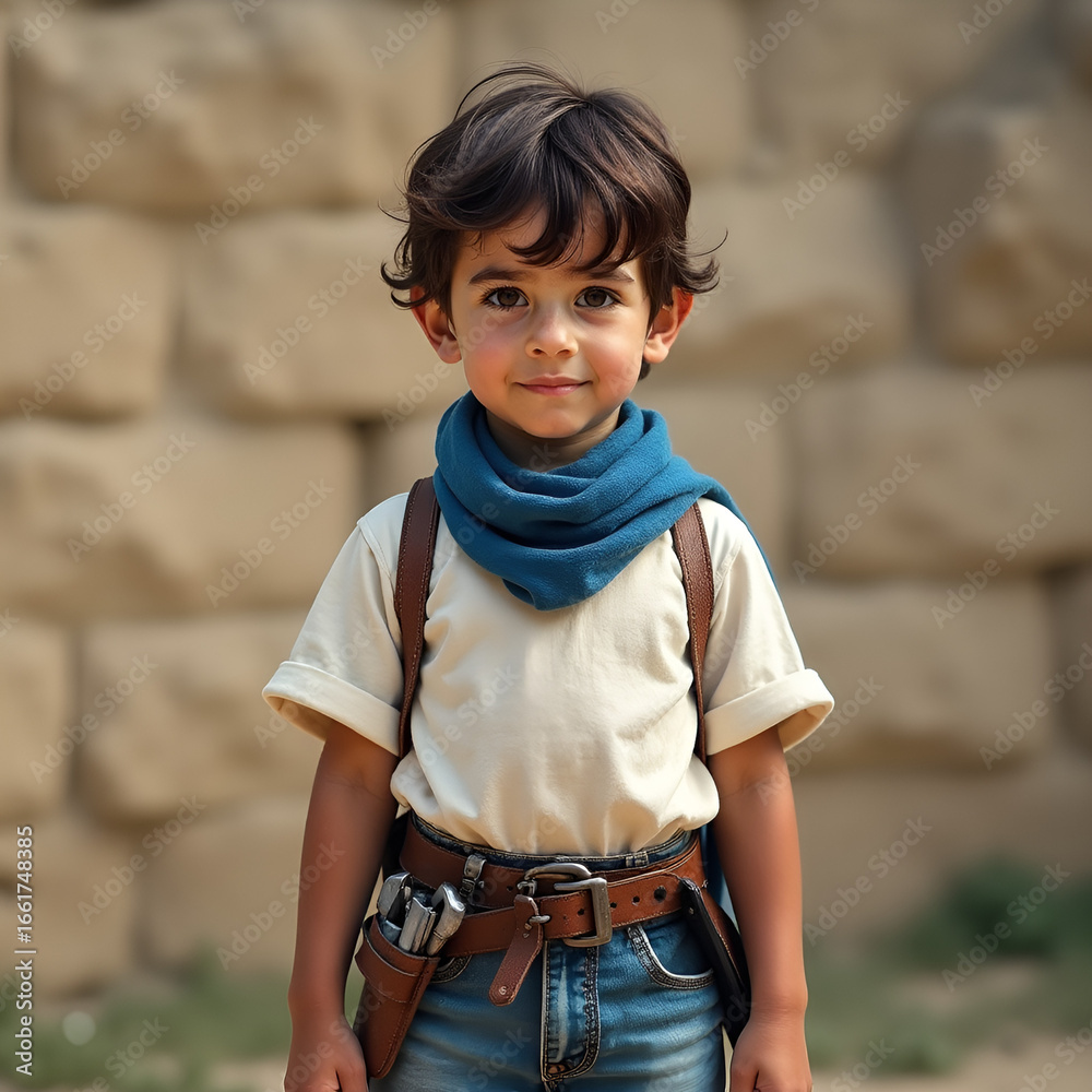 Child Trojan Warrior Defending Wall from Turkey Brave Young Boy in ...