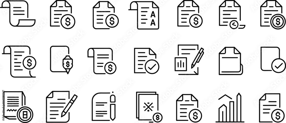 Document icons, business contract symbols, financial report ...