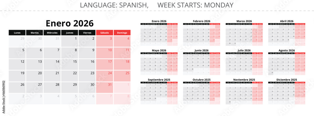 Spanish calendar. Collection of vector illustrations for each month in ...