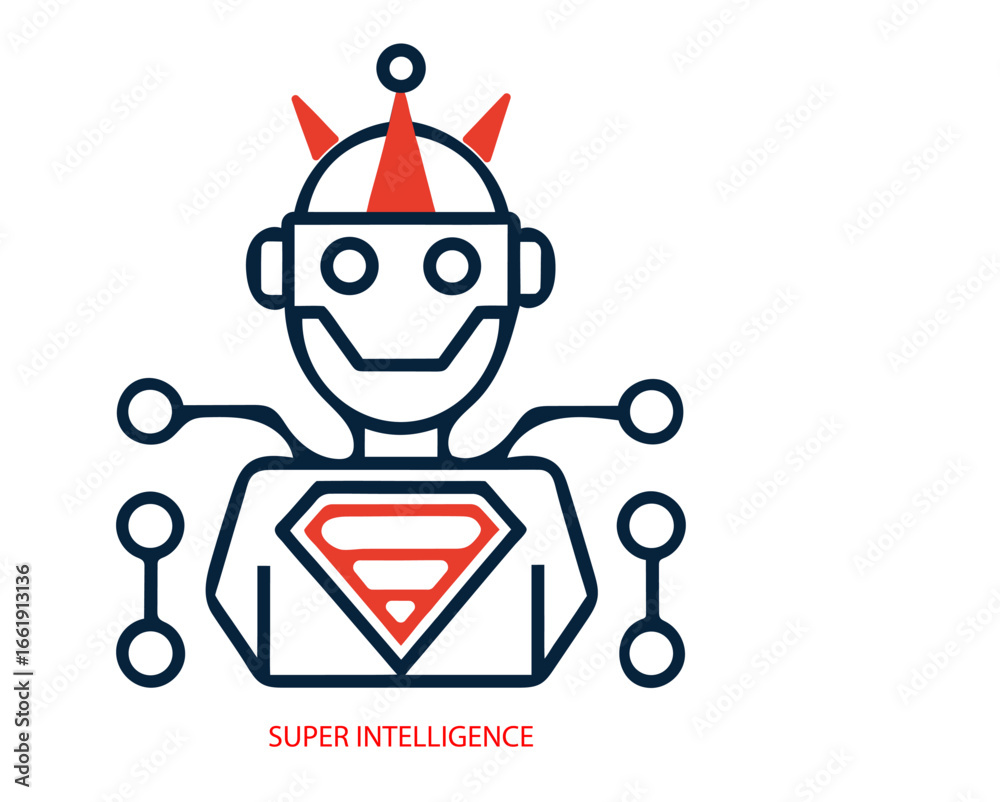 Stock-Vektorgrafik „Super Intelligence robot icon with a superhero logo ...