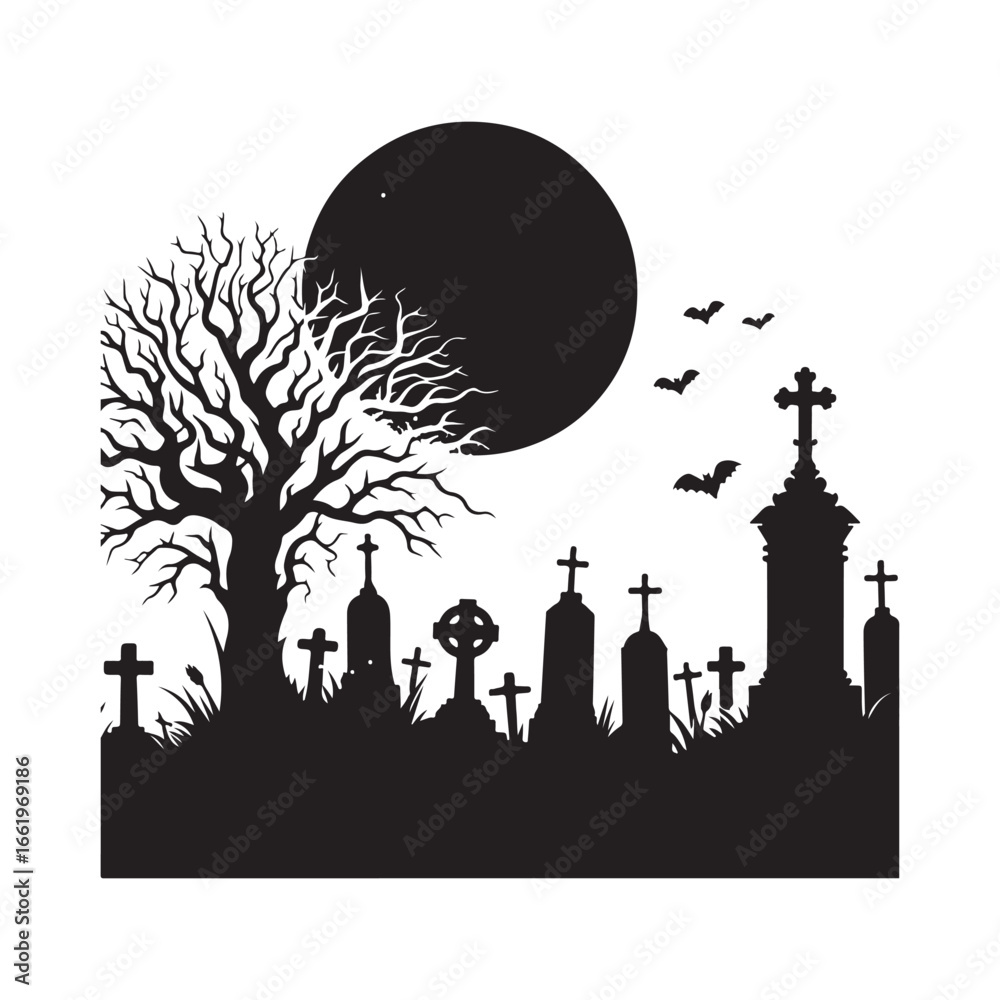 graveyard vector silhouette outline logo design concept illustration ...