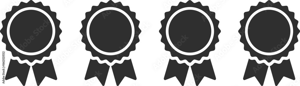 Award ribbon icon set, black vector badges, prize seals collection ...