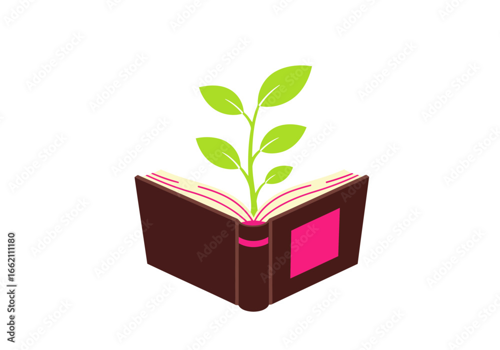 Growing Knowledge Open Book with Sprout Stock Vector | Adobe Stock