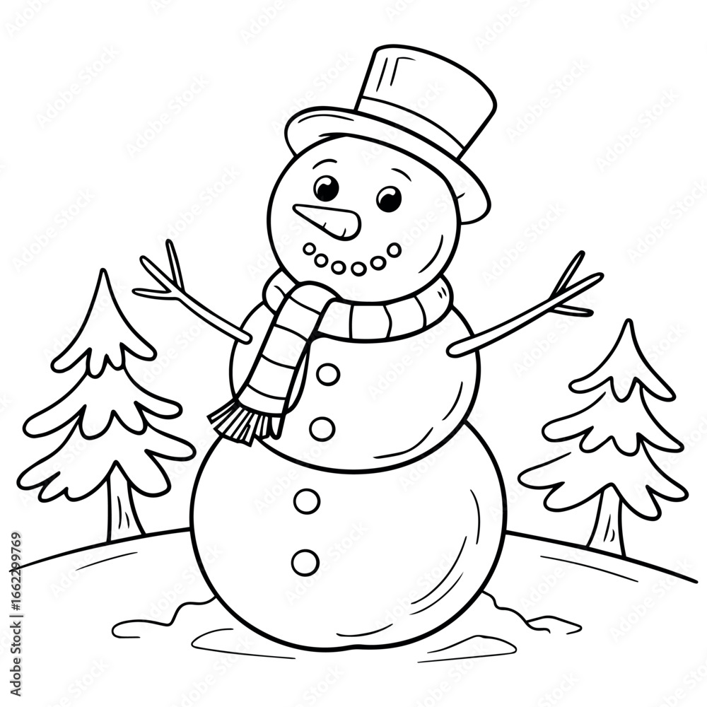 Vector snowman coloring page winter scene christmas holiday activity ...