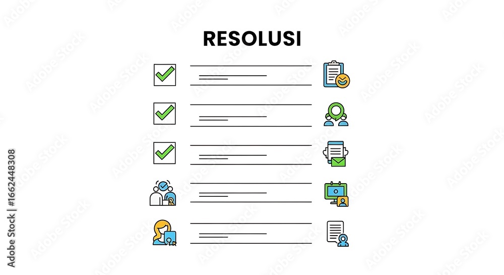 Visual representation of a resolution checklist with icons indicating ...